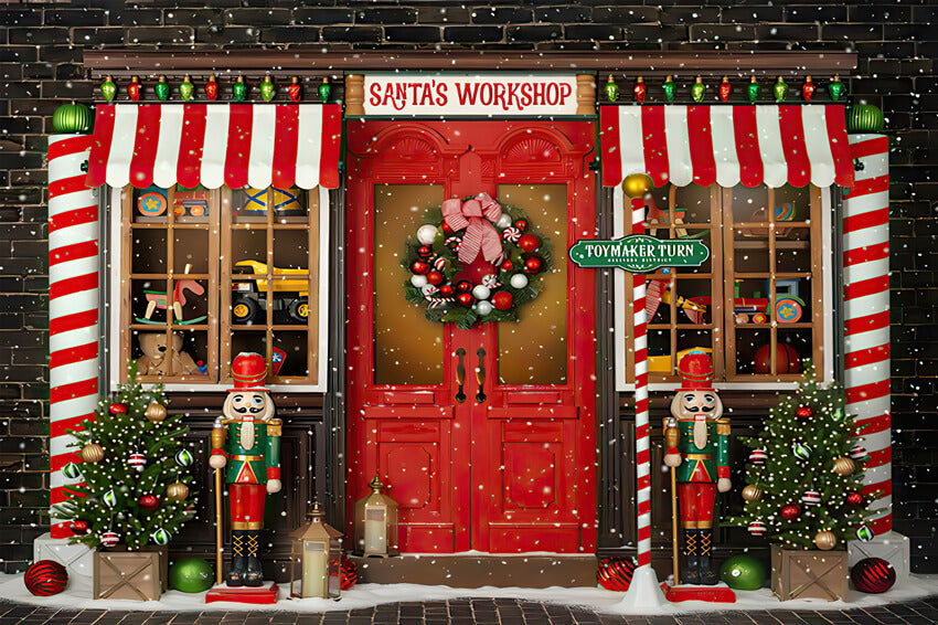 Santa's Workshop Nutcracker Christmas Backdrop UK M6-93 – Dbackdropcouk