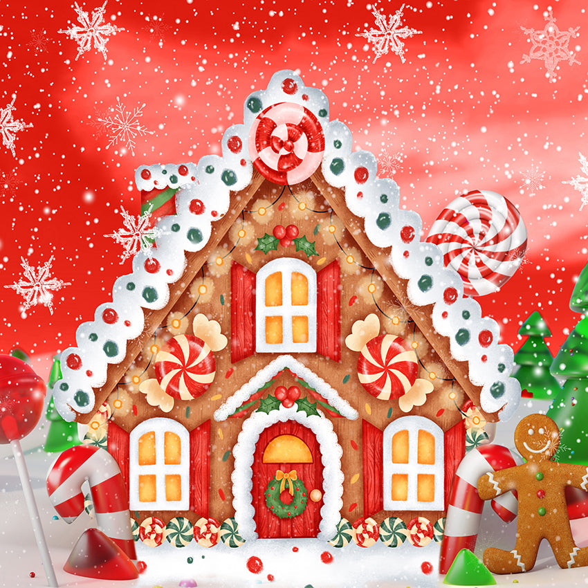 Christmas Backdrop Gingerbread House Candy For Photography D867
