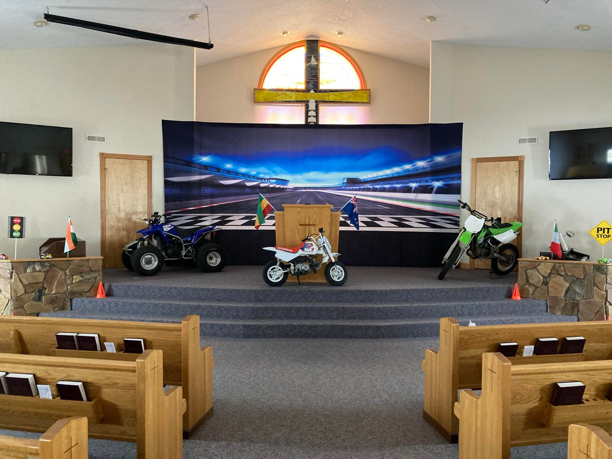 Race Track Finish Line Night Scene Racing Competition Photo Backdrop U