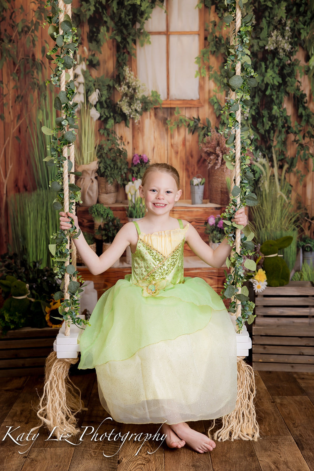 Spring Yard Patio of a Wooden House With Green Plants Backdrop GC-200