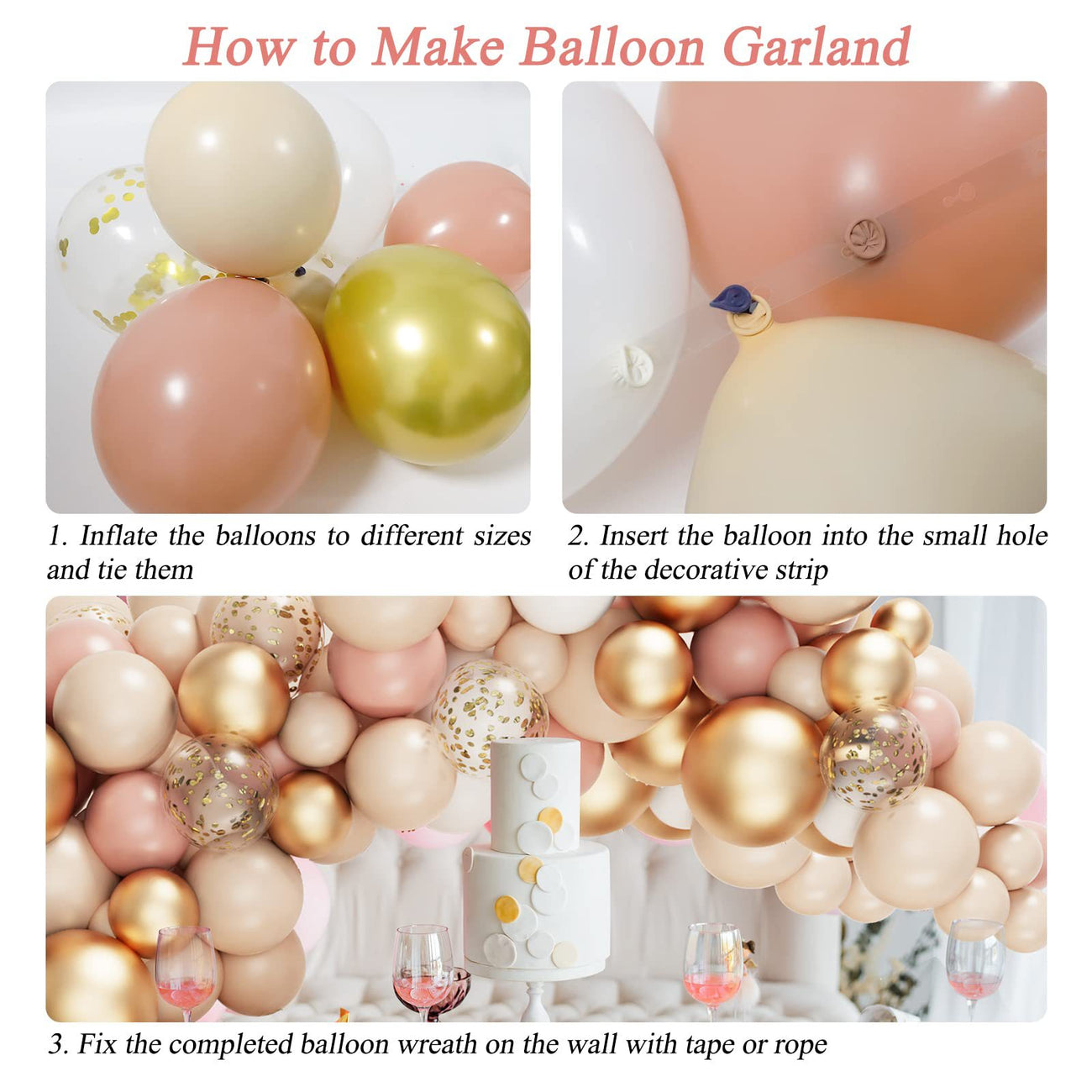 Vintage Gold Balloon Chain Wedding Party Birthday Arch Latex Balloons
