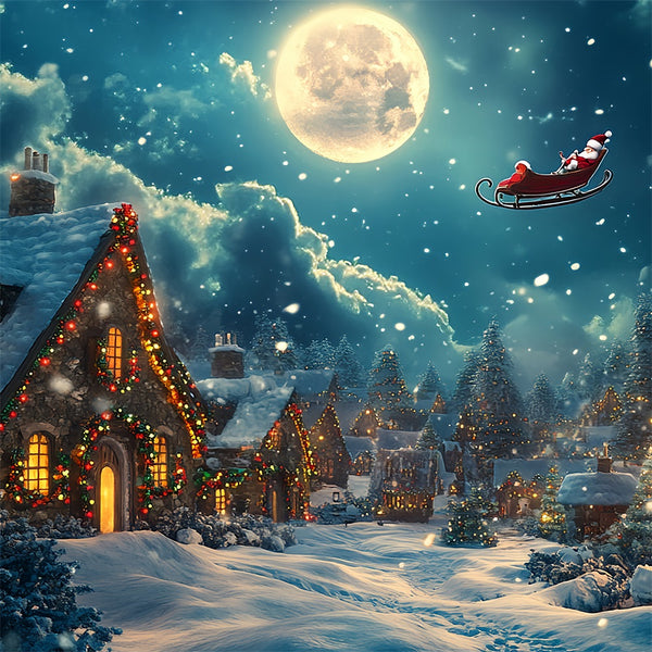 Christmas Village Backdrop Santa's Sleigh Flying Backdrop UK BRP11-123