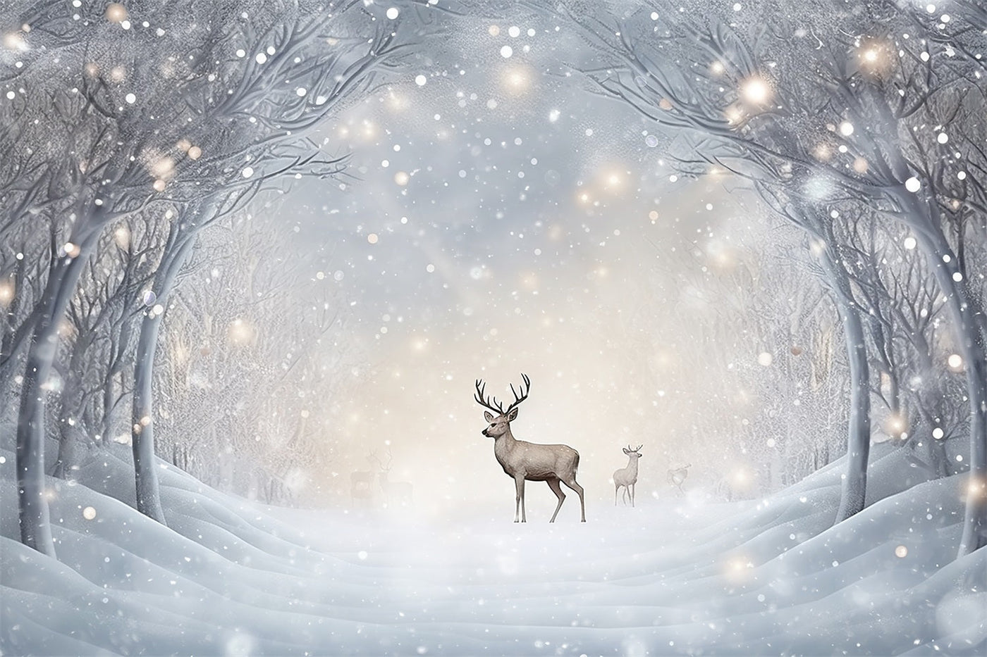 Winter Photography Backdrops Snowy Forest Path Reindeer Backdrop UK BR