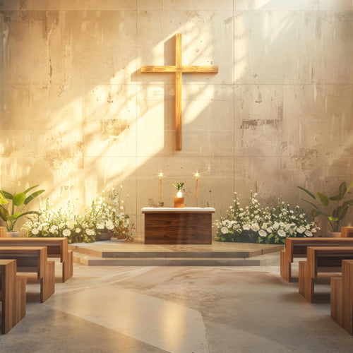 Church Backdrop Designs Sunlit Floral Golden Cross Backdrop UK BRP12-7