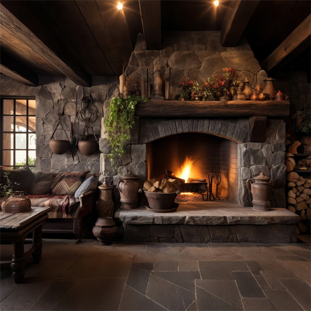 Autumn Fireplace Room Desk Photography Backdrop UK BRP7-103 – Dbackdropcouk