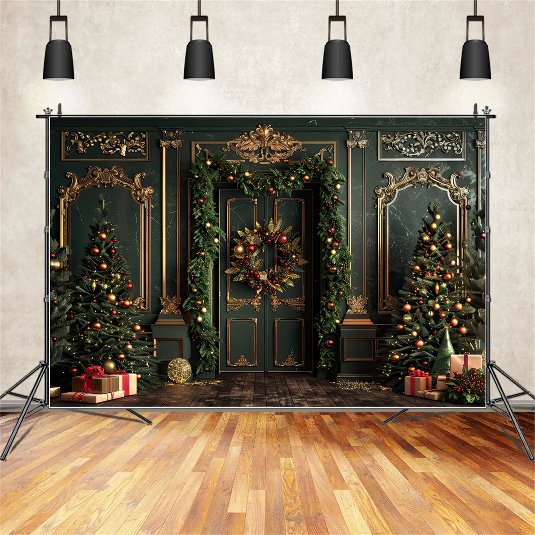 Elegant Christmas Trees with Golden Accents Backdrop UK BRP8-139 ...