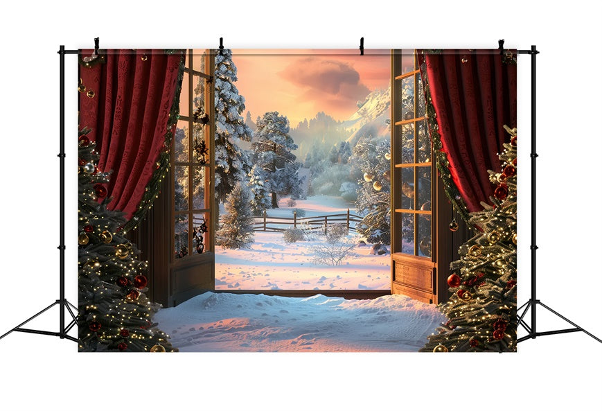 Christmas Snowy Hillside Pines Vista Backdrop UK BRP8-47 – Dbackdropcouk