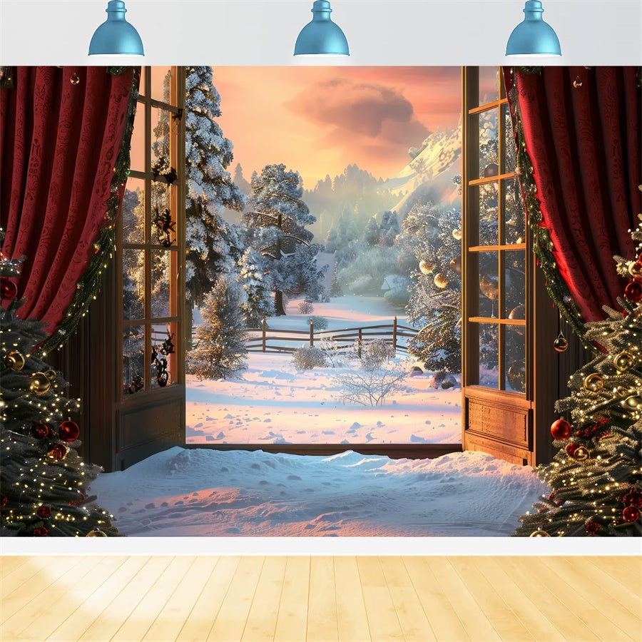 Christmas Snowy Hillside Pines Vista Backdrop UK BRP8-47 – Dbackdropcouk