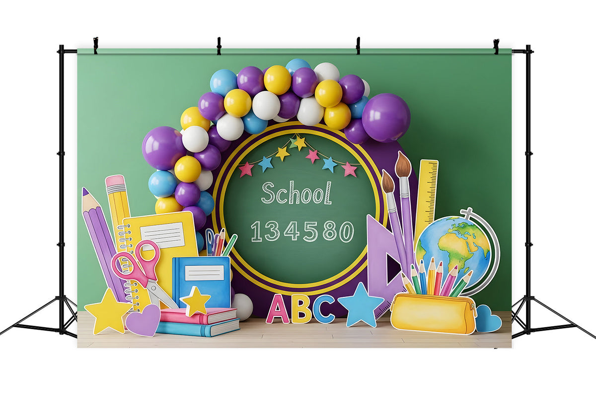 Back To School Backdrop Purple Chalkboard Learning Corner School Backd