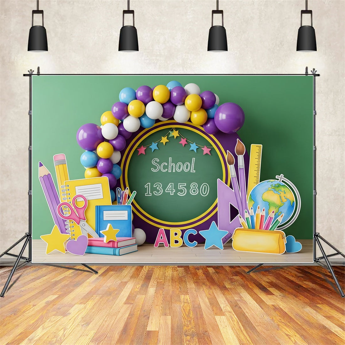 Back To School Backdrop Purple Chalkboard Learning Corner School Backd