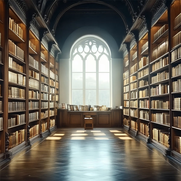 Library Backdrop Golden Aisle Library Bookshelves School Photo Backdro