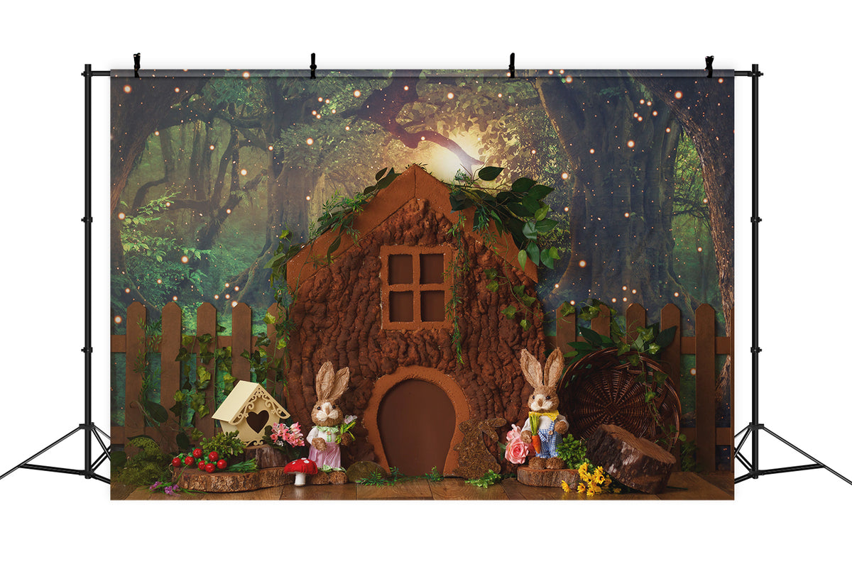 Forest Bunny Tree House Easter Backdrop UK D1077 – Dbackdropcouk