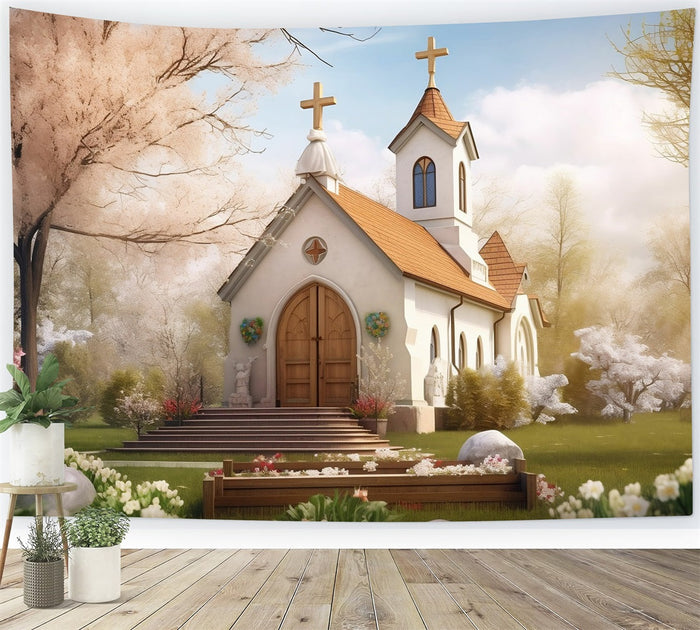 Church Backdrops Spring Garden Twin Tower Architecture Backdrop UK GQ4