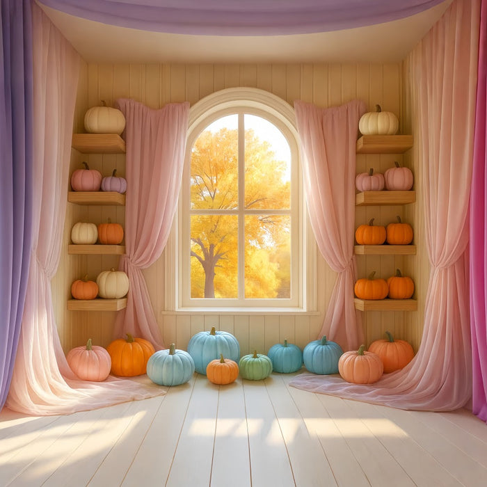 Pastel Backdrop Colorful Pumpkin Display Window Fall Backdrop UK LXX59
