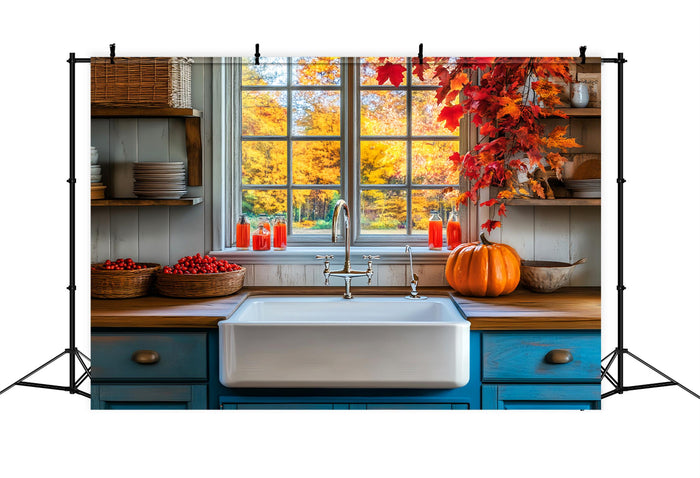 Kitchen Backdrop Rustic Kitchen Autumn Leaves Fall Photo Backdrop UK L