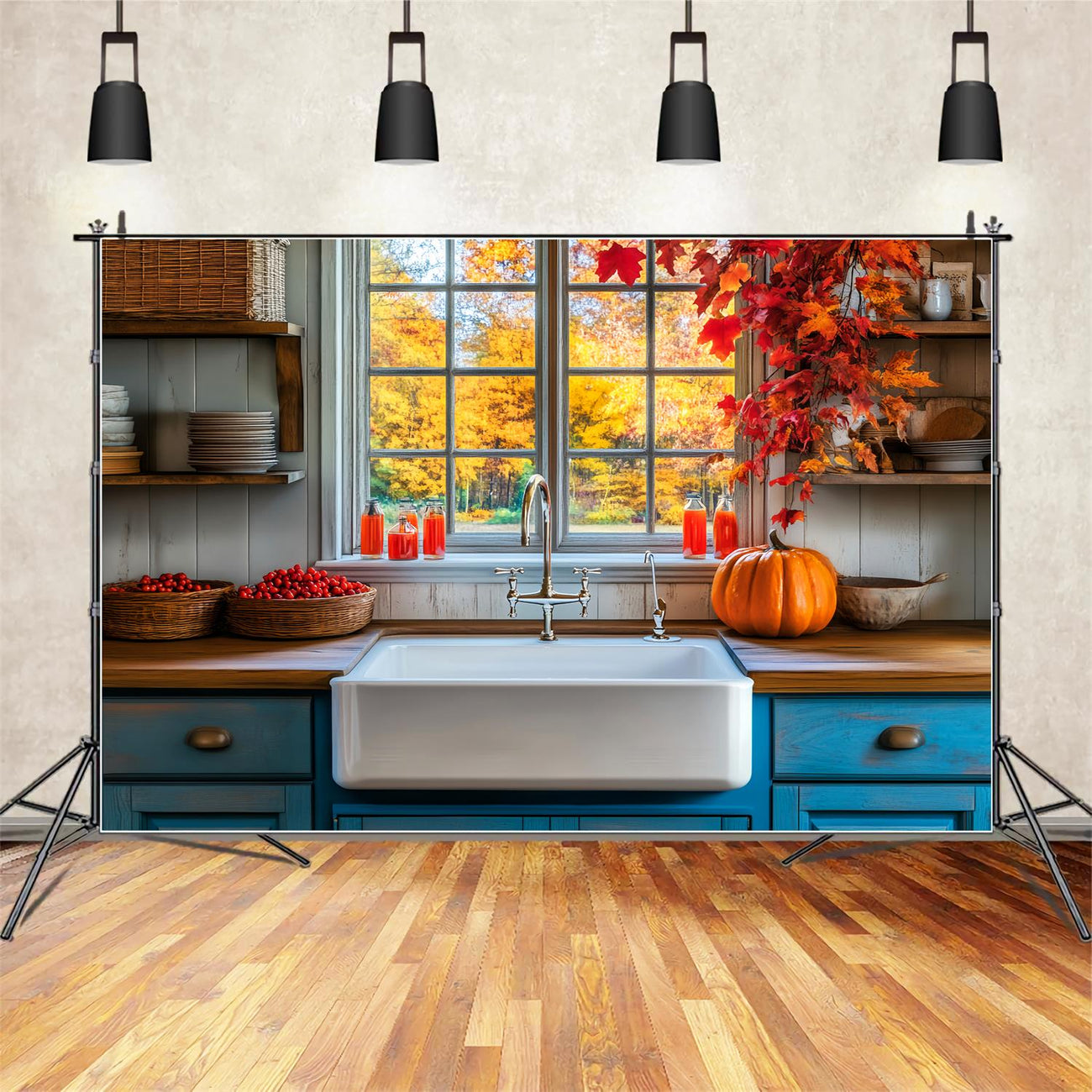 Kitchen Backdrop Rustic Kitchen Autumn Leaves Fall Photo Backdrop UK L
