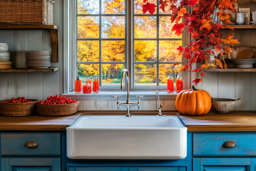 Kitchen Backdrop Rustic Kitchen Autumn Leaves Fall Photo Backdrop UK L