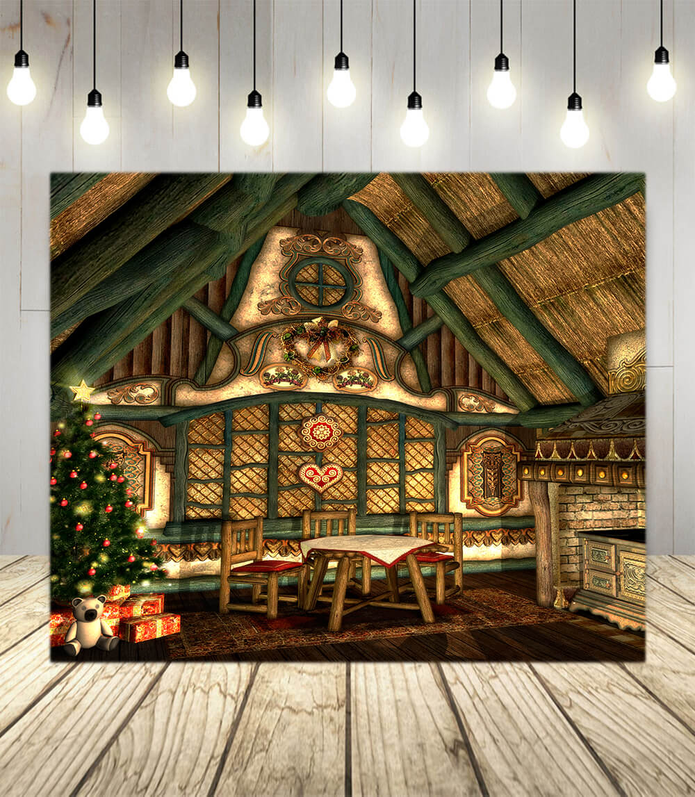 Santa Claus Room Christmas Tree Backdrop UK M10-46 – Dbackdropcouk
