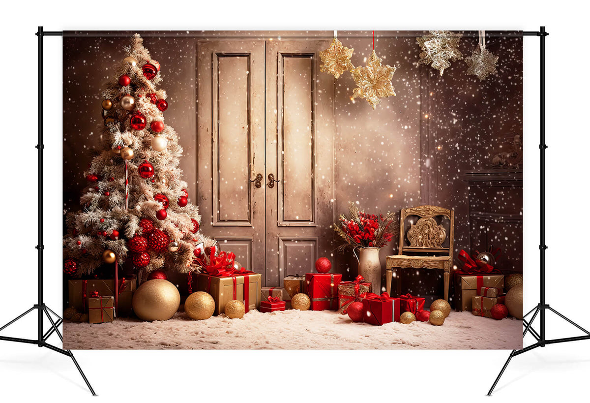 Snowflake Christmas Tree Presents Backdrop UK M10-53 – Dbackdropcouk