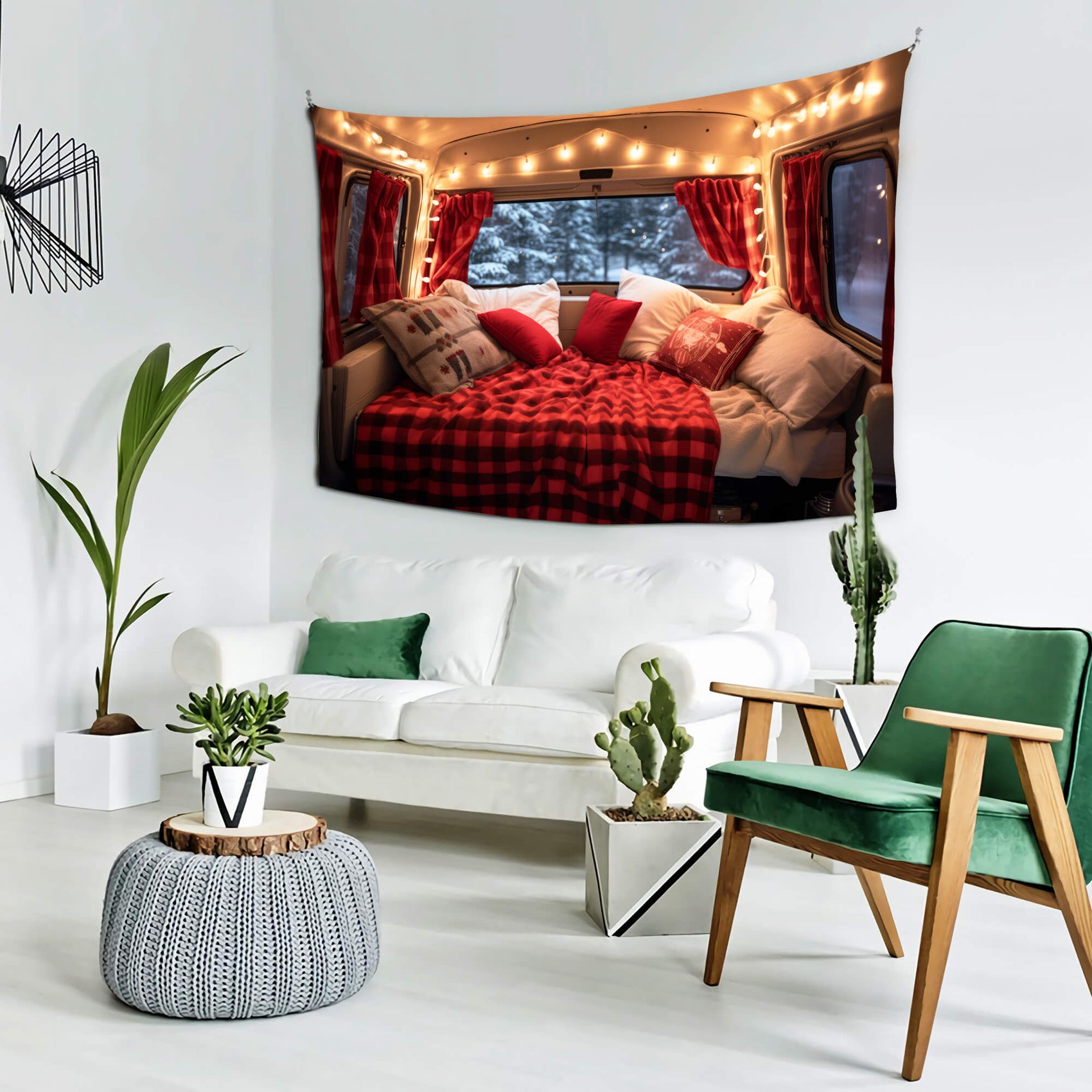 Christmas Decorated Red Camper Van Backdrop UK M11-58