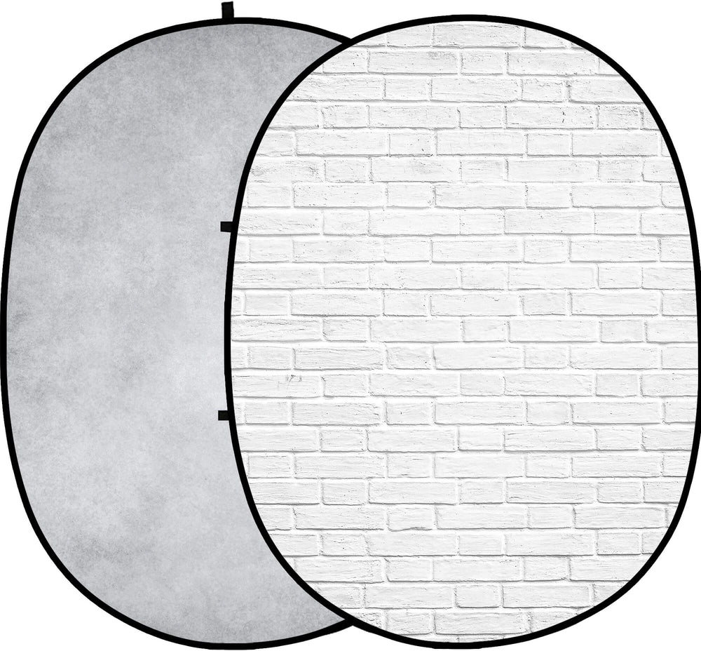 Collapsible Light Grey/White Brick Wall Double-sided Backdrop 5x6.5ft