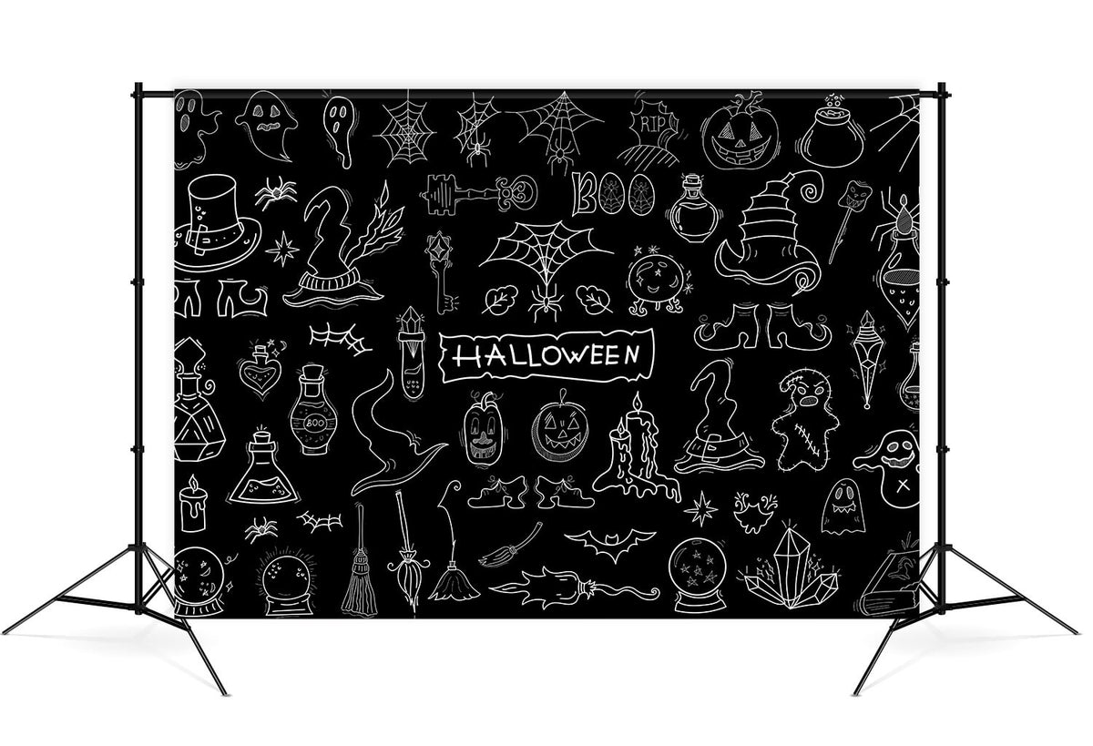 Halloween Doodle Hand Drawn Blackboard Backdrop UK M8-16 – Dbackdropcouk