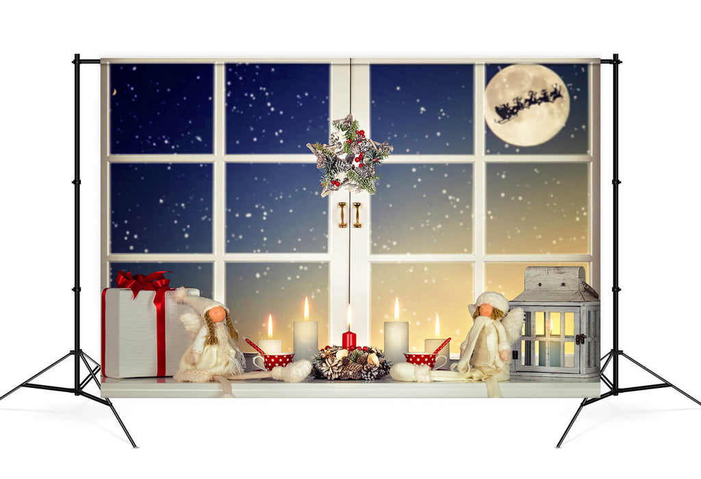 Christmas Window Snowflake Reindeer Backdrop Uk M9 72 Dbackdropcouk
