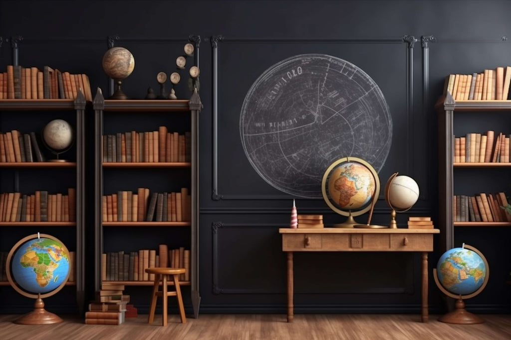Bookshelf Globes Classroom Back to School Backdrop RR6-44 – Dbackdropcouk
