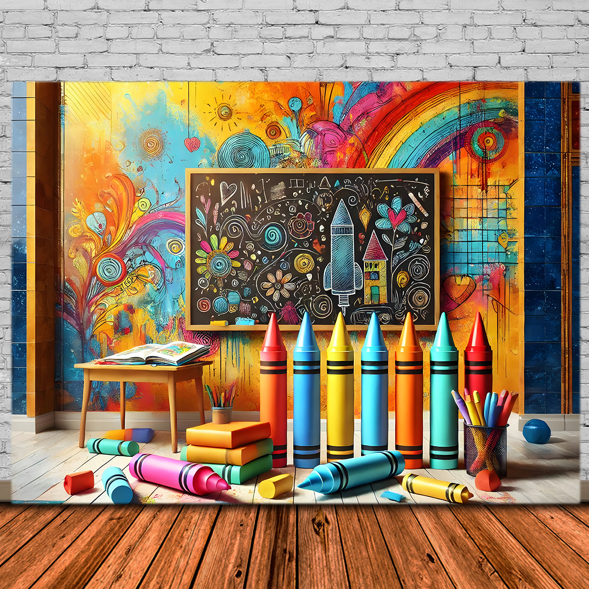 Crayons Painting Back to School Backdrop UK RR7-211 – Dbackdropcouk