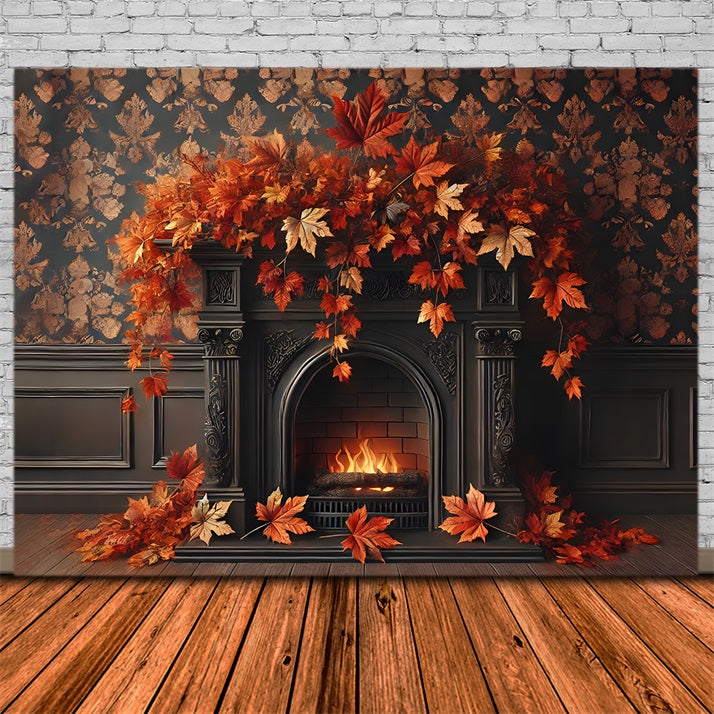 Autumn Leaves Elegant Fireplace Backdrop UK RR7-303 – Dbackdropcouk