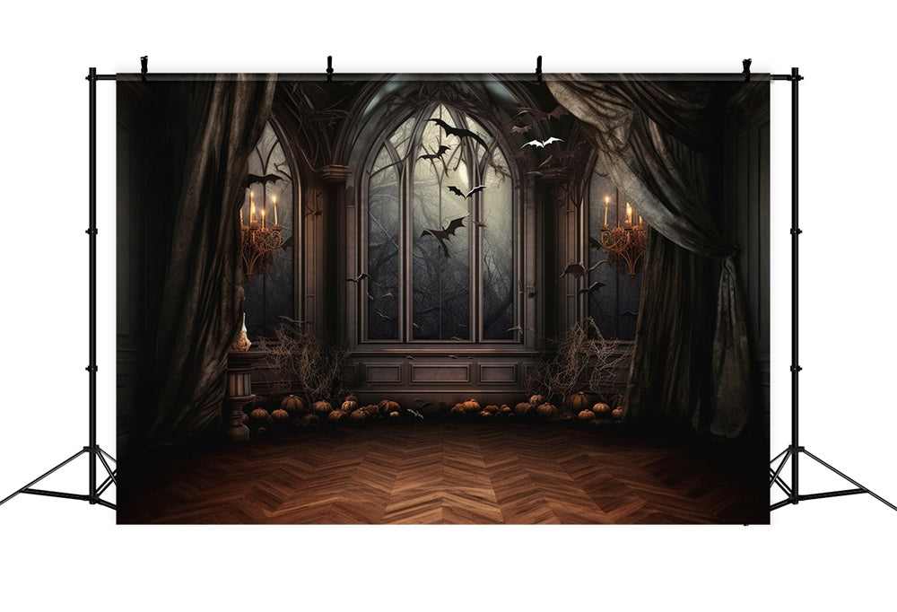 Halloween Horror Window Bats Candle Backdrop UK RR7-459 – Dbackdropcouk