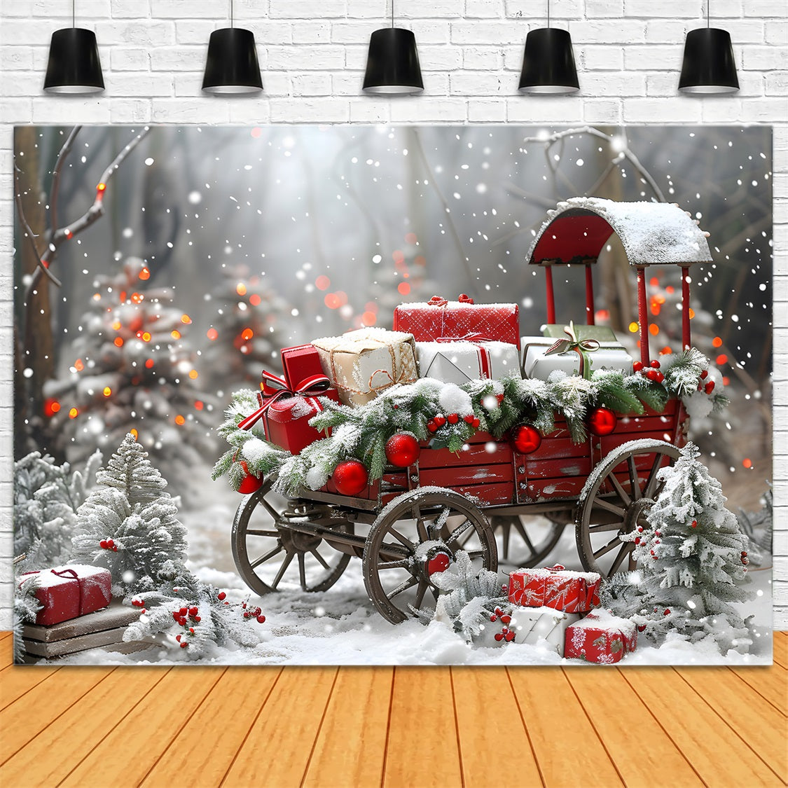 Christmas Festive Gift Cart Backdrop UK RR7-594 – Dbackdropcouk