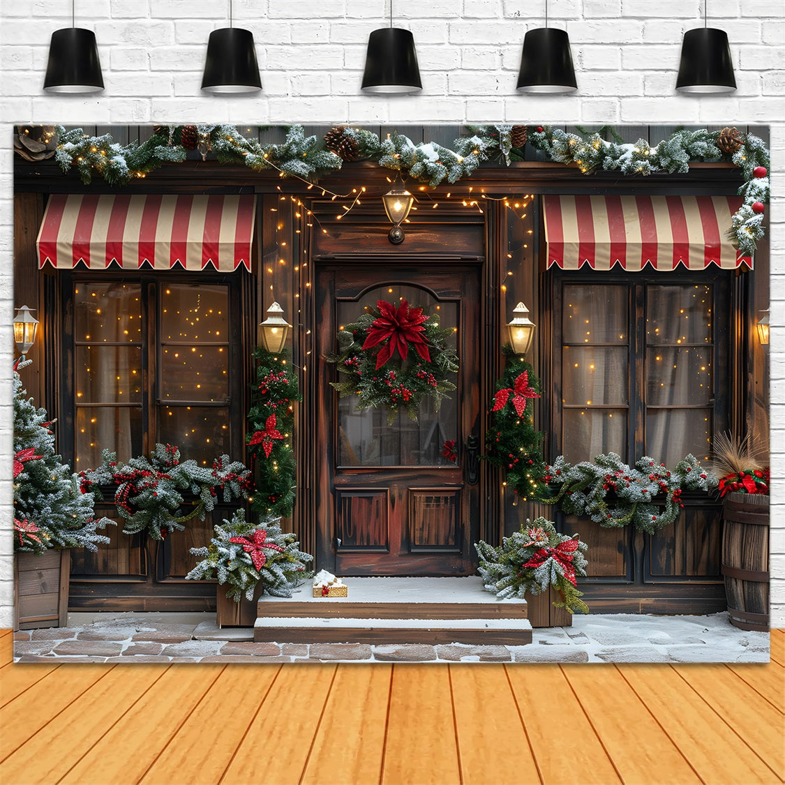 Christmas Festive Shopfront Wreath Garland Backdrop UK RR7-668 ...
