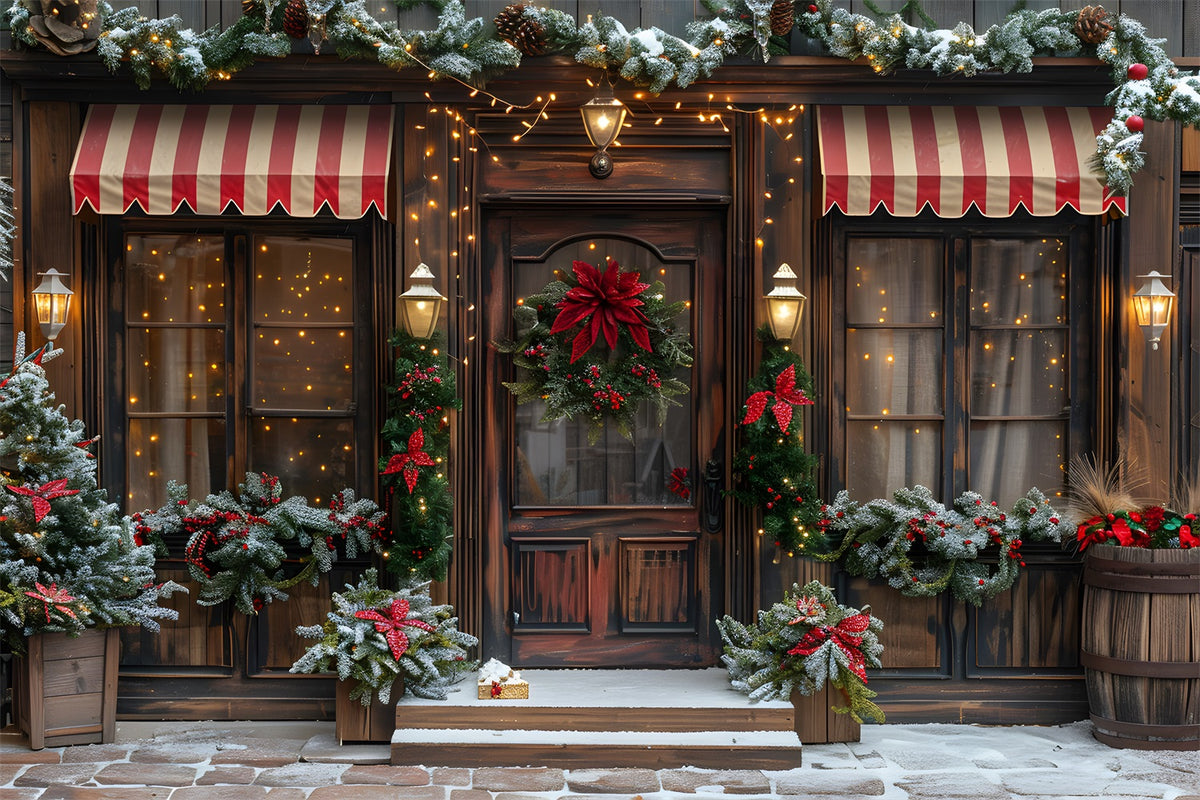 Christmas Festive Shopfront Wreath Garland Backdrop UK RR7-668 ...