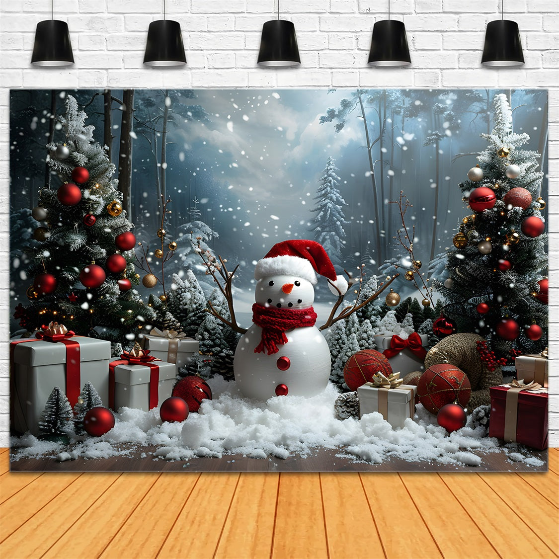 Christmas Snowman Forest Wonderland Backdrop UK RR7-685 – Dbackdropcouk
