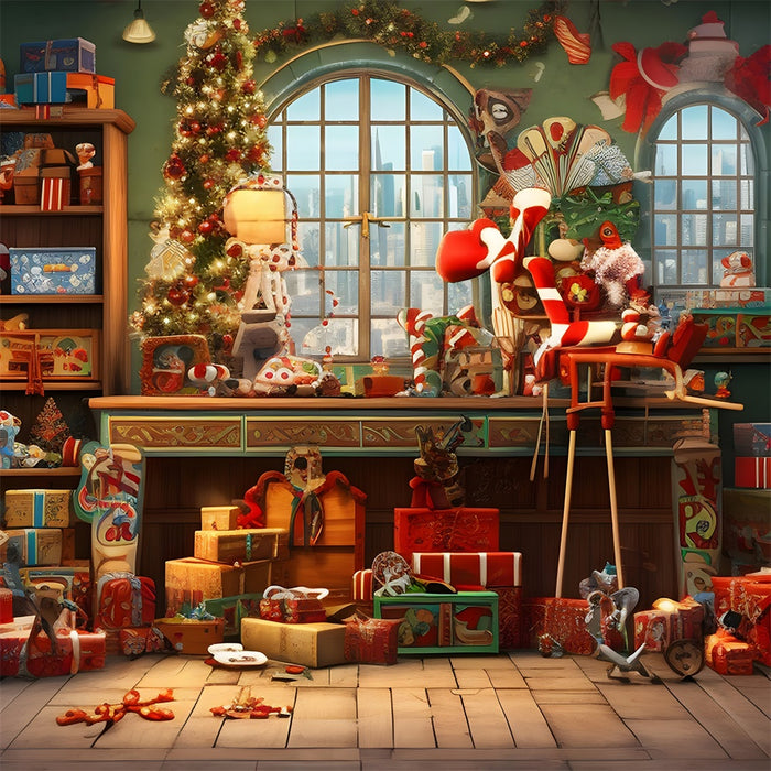 Christmas Santa Claus House Room Backdrop UK RR7-853