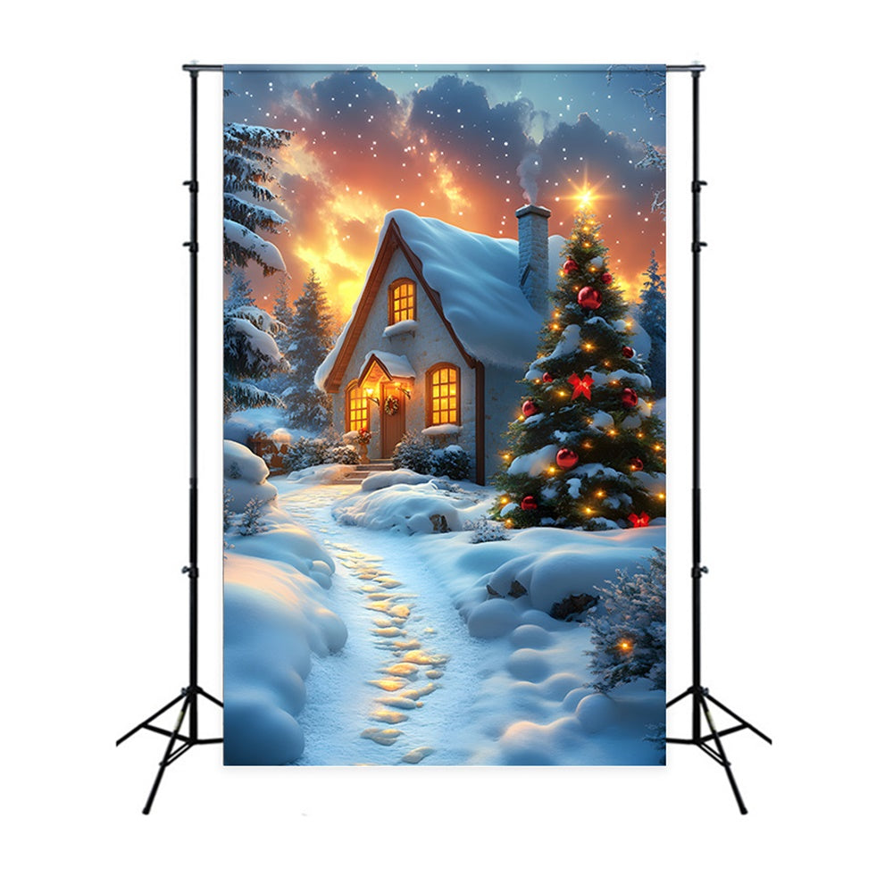 Christmas Snow Night Stars House Backdrop UK RR8-122 – Dbackdropcouk