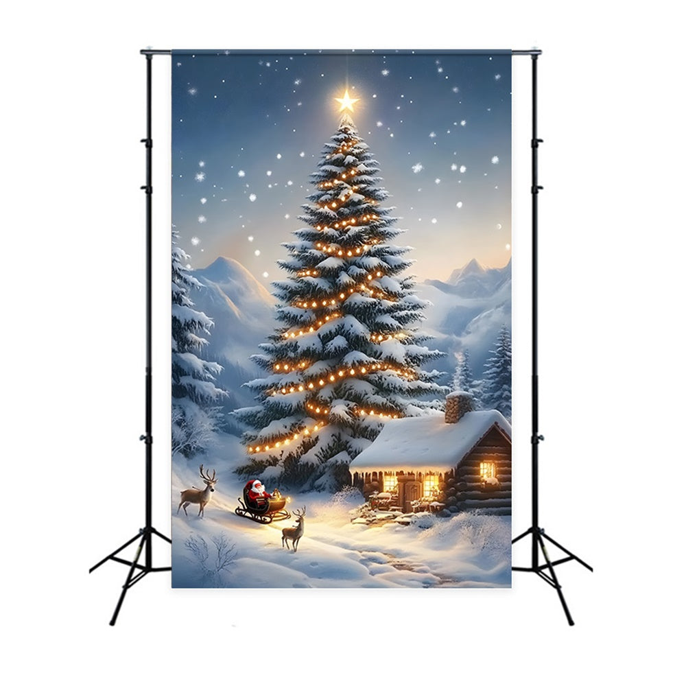 Snowy Christmas Tree House Reindeer Backdrop UK RR8-129 – Dbackdropcouk