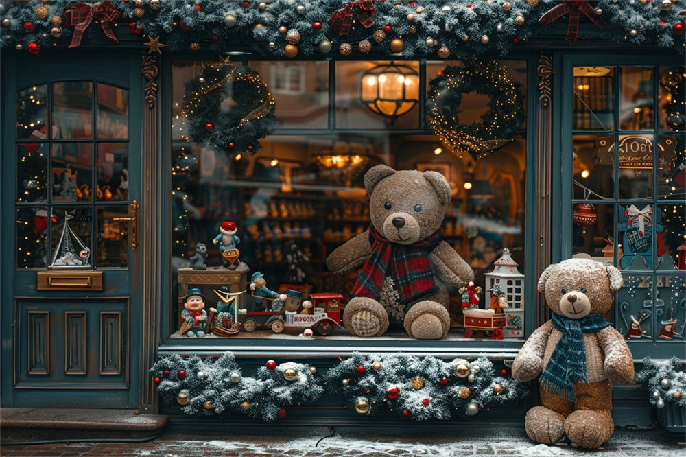 Christmas Toy Storefront Teddy Bears Backdrop UK RR8-146 – Dbackdropcouk