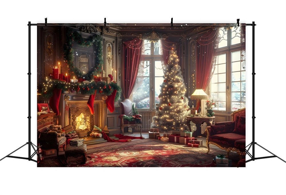 Christmas Festive Room Gifts Tree Backdrop UK RR8-162 – Dbackdropcouk