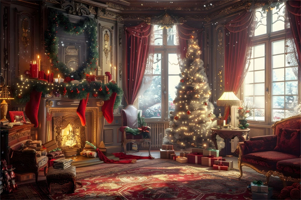 Christmas Festive Room Gifts Tree Backdrop UK RR8-162 – Dbackdropcouk