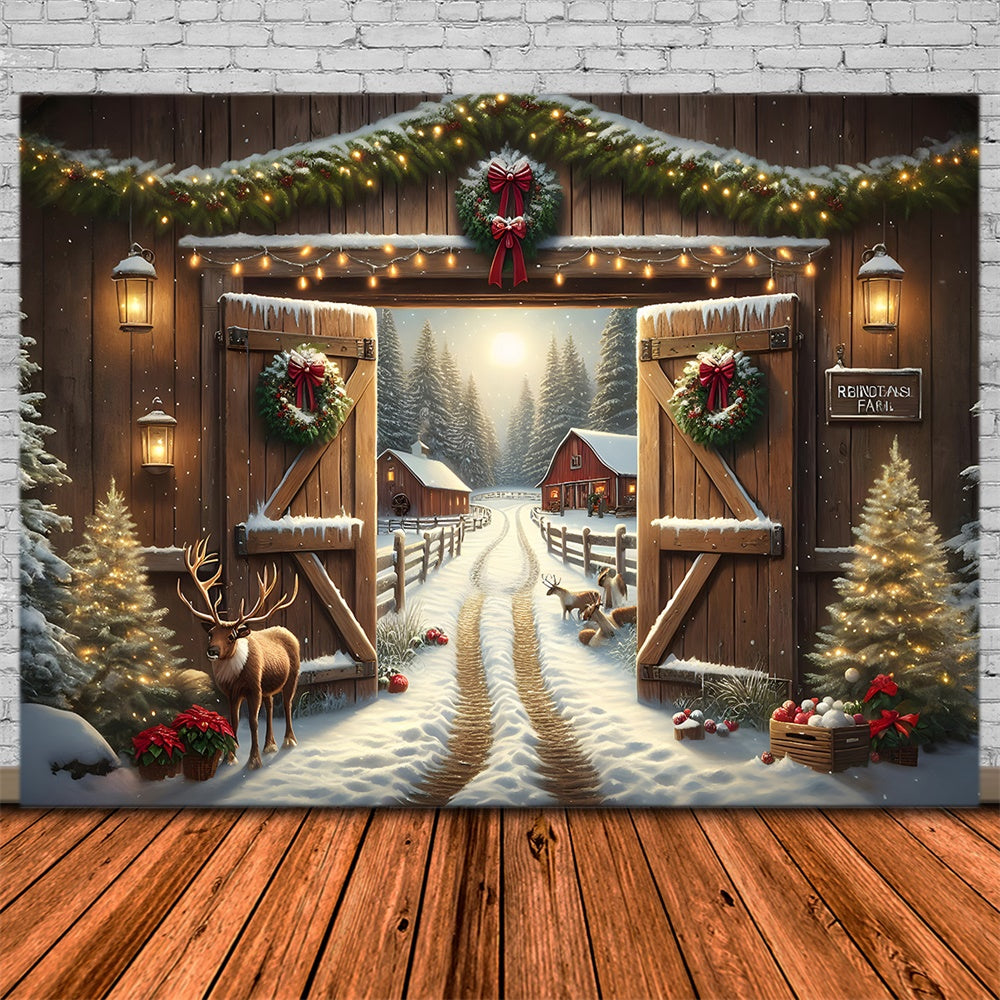 Christmas Rustic Barn Reindeer Backdrop UK RR8-203 – Dbackdropcouk