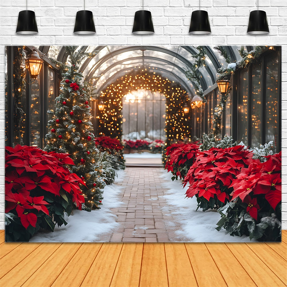Christmas Poinsettia Glowing Garland Backdrop UK RR8-355 – Dbackdropcouk