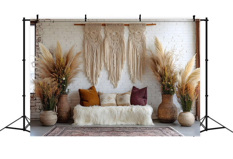 Rustic Macrame Boho Lounge Backdrop UK RR8-425 – Dbackdropcouk
