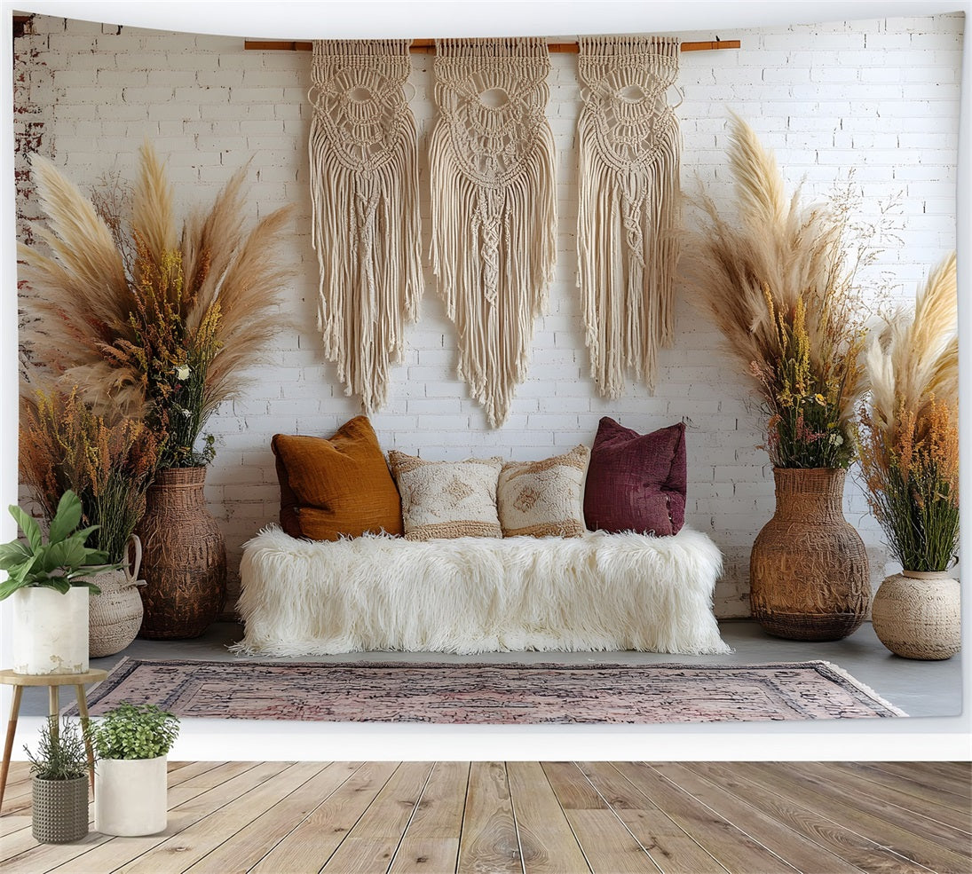 Rustic Macrame Boho Lounge Backdrop UK RR8-425 – Dbackdropcouk