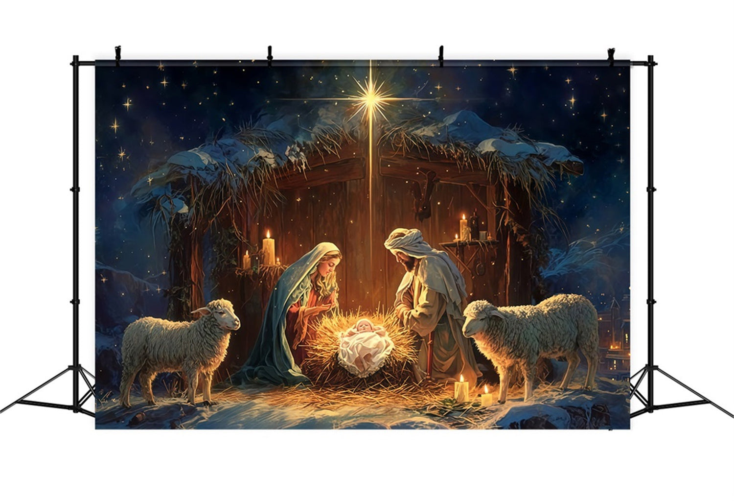 Nativity Backdrop Holy Family Manger Night Christmas Backdrops UK TWW5