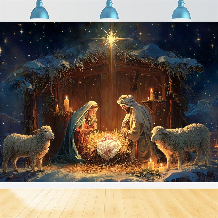 Nativity Backdrop Holy Family Manger Night Christmas Backdrops UK TWW5