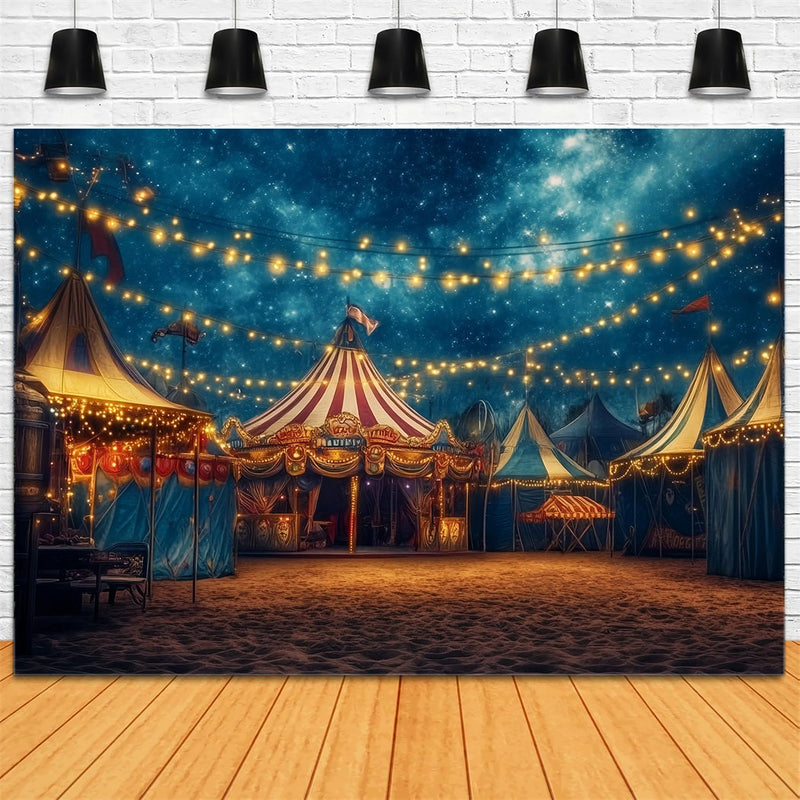 Carnival Tent Backdrop Starry Night Festive Lights Photography Circus
