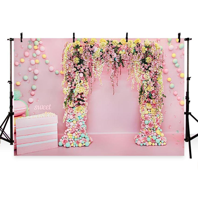 Sweet 16 Pink Flowers Birthday Photography Backdrop UK G-737