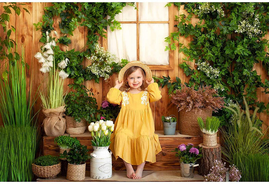 Spring Yard Patio of a Wooden House With Green Plants Backdrop GC-200